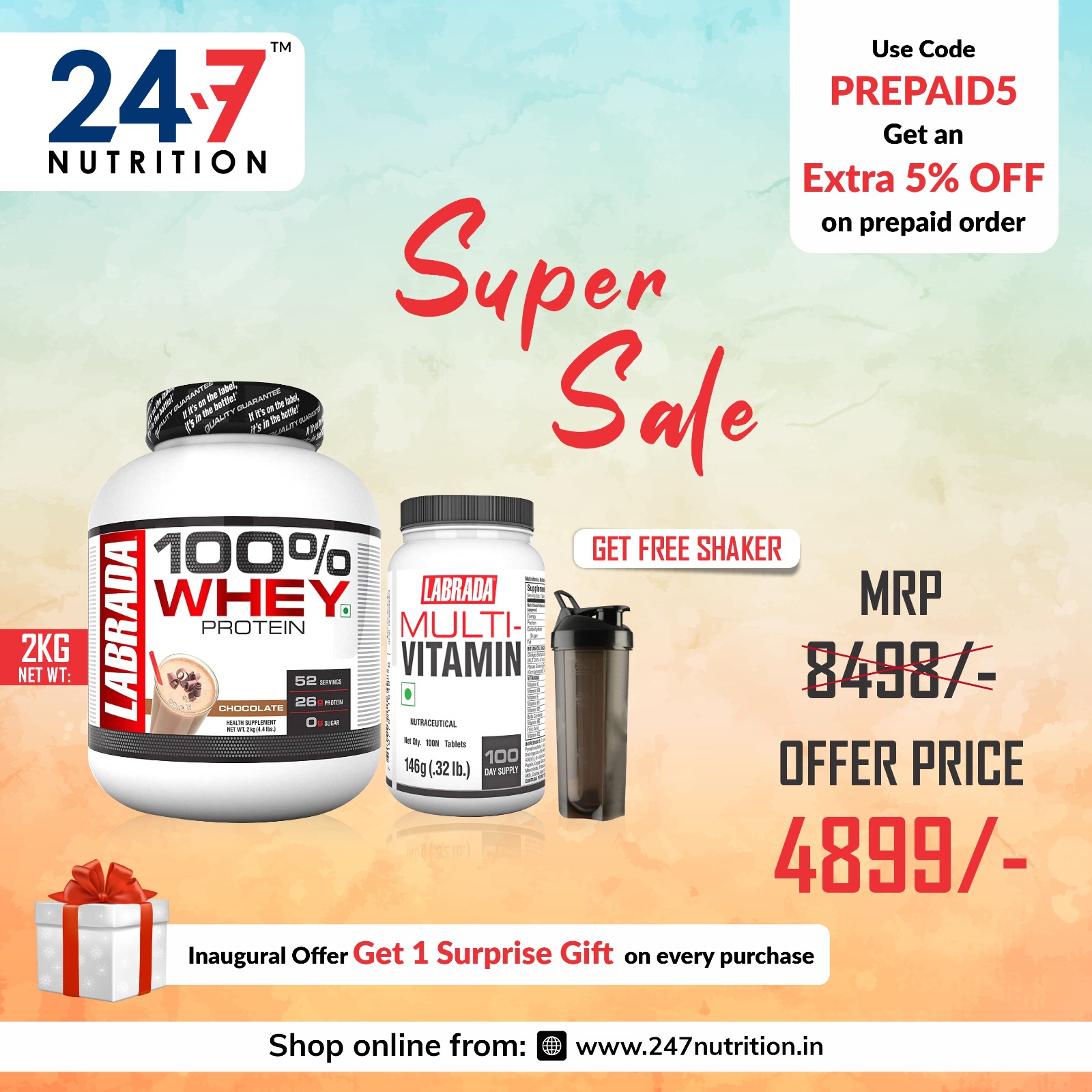 Labrada 100% Whey Protein + Multivitamin + Shaker – 247 Nutrition